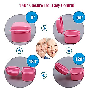 Bearals Denture Box, Denture Cup, Denture Case with Brush, Denture Bath Cleaning Soaking Cup with Strainer, Mouth Guard Night Gum Retainer Container (Pink)