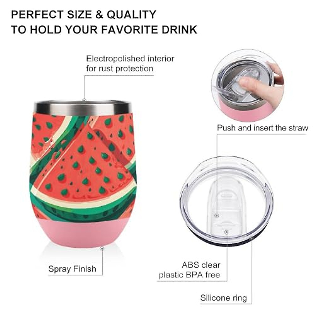 OPTKSNCU 304 Stainless Steel Insulated Cup with Lid, Watermelon Design Print Durable, And Easy to Clean – Ideal for Home, Office, And Gift Giving