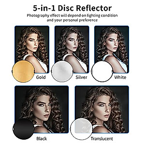 Selens 43" Photography Reflector with 6.5ft Light Stand, Handle Light Reflector for Photography, 5-in-1 Reflector with Photography Stand and Holder Kit