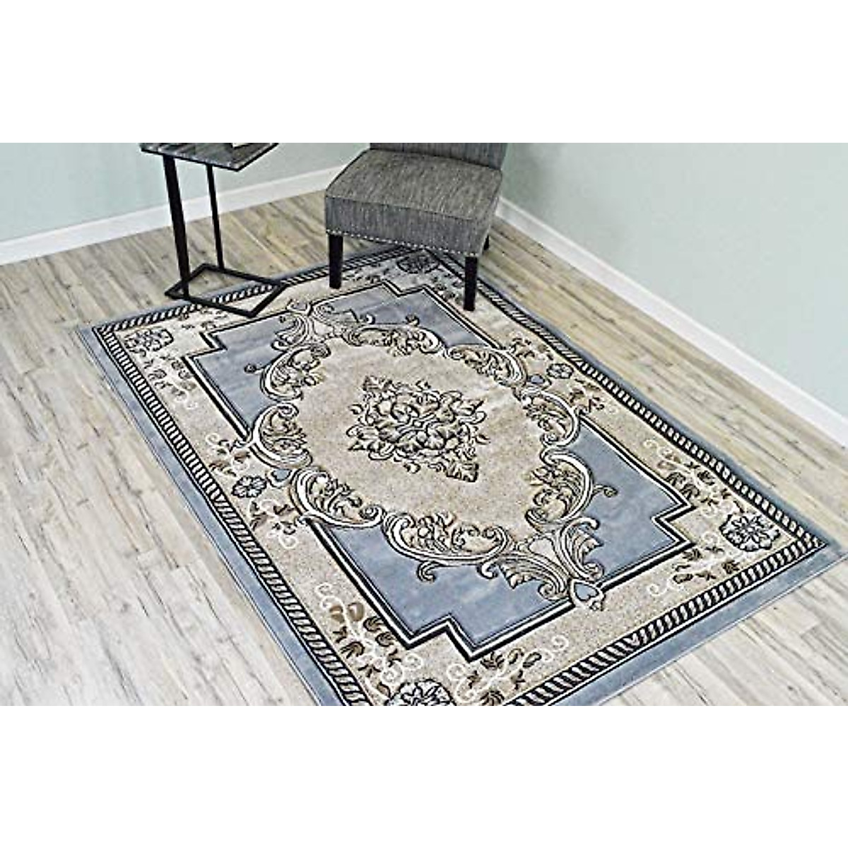 PlanetRugs Glamour Design 206 3D Hand Carved Traditional Rug Oriental Floral 7'9''x10'8'' Grey Beige
