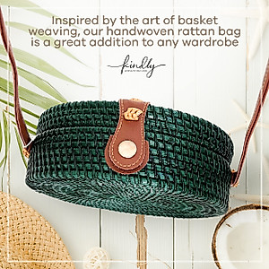 Woven beach bag - Green crossbody bag. Round rattan bags for women. Handwoven natural round rattan bag. Boho style wicker bag. Woven purse durable, trendy, natural rattan small bag.
