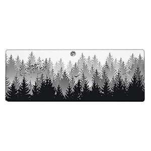 Abstract Misty Forest Mouse Pad Moon Birds Trees Gaming Mouse Pad XL Big Mouse Mat Full Desk Pad XXL Extended Mousepad Large Long Mouse Pad for Gamers Stitched Edges Non-Slip Rubber Base Mice Pad