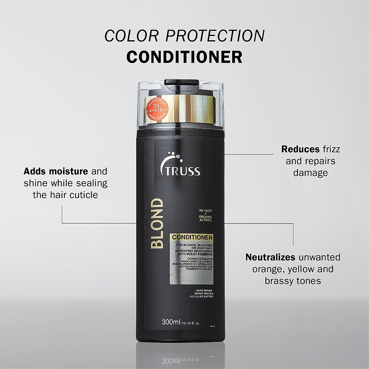 TRUSS Blond Conditioner - Violet Purple Conditioner For Blonde, Bleached & Gray Hair - Color Protection, Hydrating, Restores Elasticity, Neutralizes Brassiness, Yellow, & Orange Tones