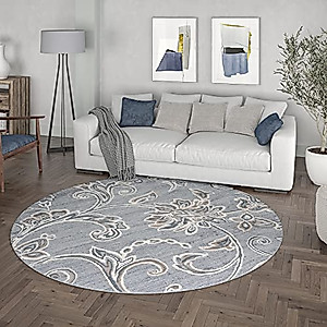 Garland Transitional Floral Gray Round Area Rug, 5' Round