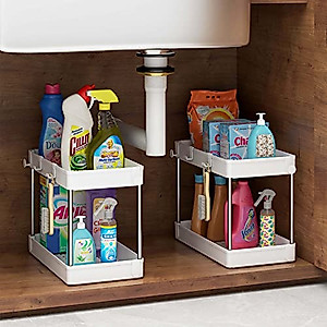 2 Pack Under Sink Organizer,2 Tier Under Sink Organizers And Storage For Kitchen Bathroom,Under Sink Cabinet Organizer，Multi-purpose Stable And Sturdy Cabinet Countertop Organizer,White
