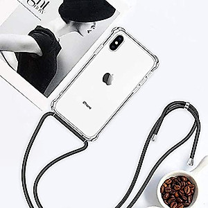 YESPURE Crossbody Case for iPhone Xs,Phone Case for iPhone X, Clear Soft Slim TPU Shockproof Protective Cover for iPhone X/XS with Adjustable Black Neck Cord Lanyard Strap