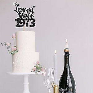 1 PCS Legend Since 1973 Cake Topper 50th Birthday Cake Pick Fifty Hello 50 Funny 50 and Fabulous Cake Decoration for 50th Wedding Anniversary Birthday Party Cake Decorations Supplies Black