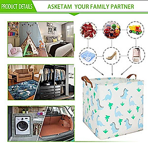 ASKETAM Square Canvas Collapsible Fabric Baby Toy Box Storage Bin Bedroom Decor Closet Kids Laundry Baskets Toy Organizer,Shelf Basket Nursery Storage,Gift Baskets(Blue Dinosaur)