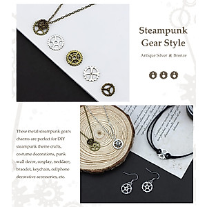 JIALEEY 130PCS Steampunk Gears Charms Bronze & Silver Assorted Antique Steampunk Gears Charms Pendant Clock Watch Wheel Gear DIY for Jewelry Making Crafting