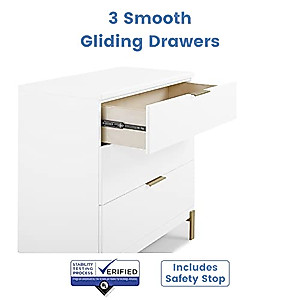 Delta Children Hendrix 3 Drawer Dresser, Bianca White/Bronze