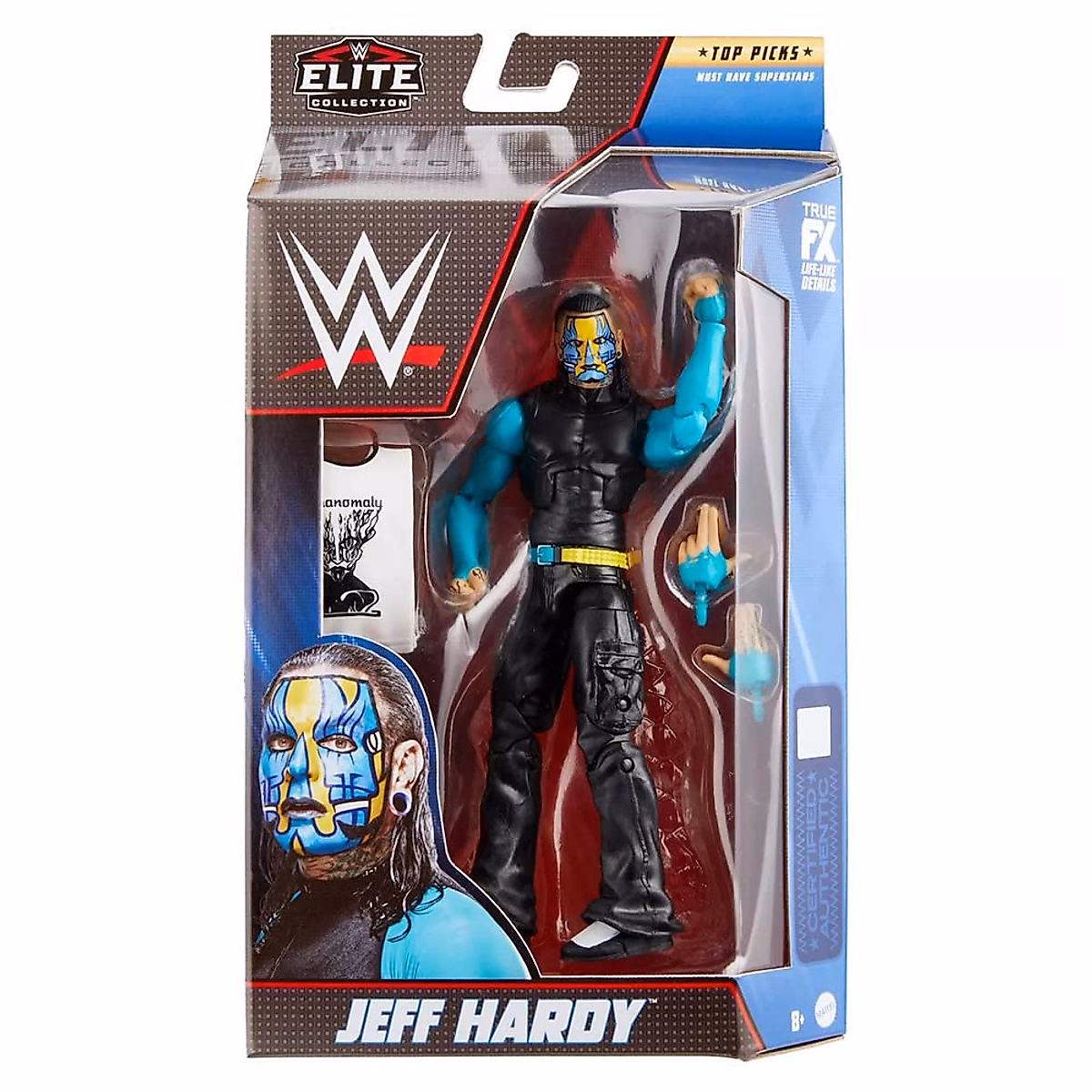 WWE Jeff Hardy Top Picks Elite Collection Action Figure with Accessories, 6-inch Posable Collectible Gift for WWE Fans Ages 8 Years Old & Up
