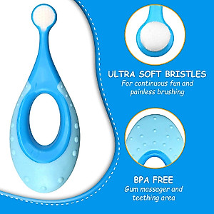 Ecovana - Baby Toothbrush for Infants & Toddlers 0-2 Years Old (4 Pack) | Bonus Fluoride Free Toothpaste Included | Teething Handle with Finger Hole & Extra Soft Bristles | Flexible BPA Free Plastic