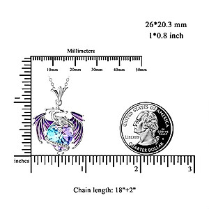 Dragon Necklace Sterling Silver Purple Wyvern Necklace with Heart Shaped Crystal Jewelry Gift for Women