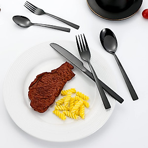 48 Piece Black Silverware Set for 8, RAEEK Stainless Steel Cutlery Flatware Set with Organizer, Mirror Polished Kitchen Utensils Tableware Sets, Include Fork Knife Spoon Set