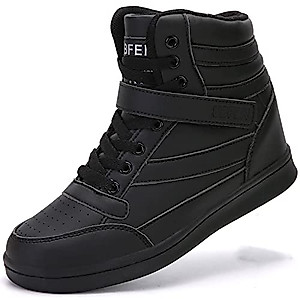 UBFEN Womens High Top Ankle Support Sneakers Black Hidden Wedge Heel Retro 80s Tennis Shoes for Girls Cosplay Removable Insole Footwear Size 9