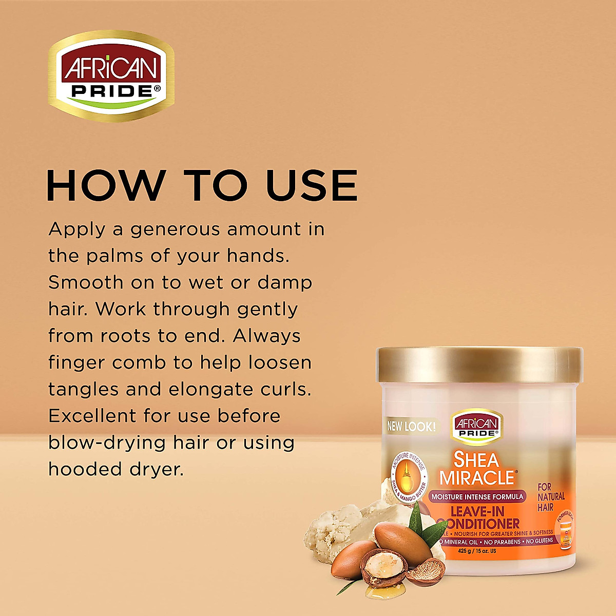 African Pride Shea Miracle Leave In Conditioner - Contains Shea & African Mango Butter to Smooth Curls, Coils & Waves, Nourishes Hair, 15 oz