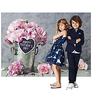 MAQTT 8x6FT Happy Mother's Day Backdrop Gray Abstract Carnatinon Floral Wood Background Love Mom Photo Booth Props Banner