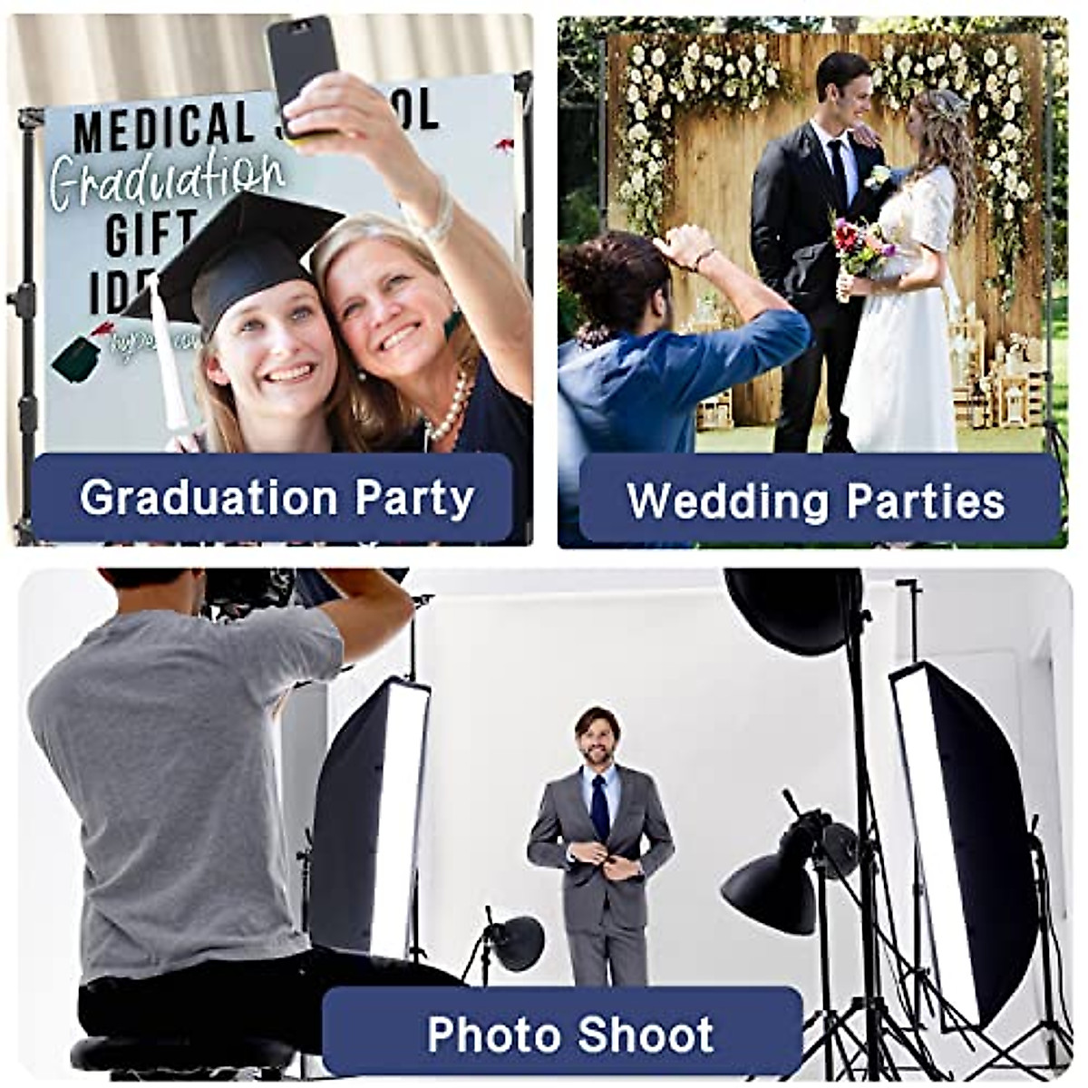 Heavy Duty Backdrop Stand, IFKDNR Photo Backdrop Stand, 6.5ftx10ft Adjustable Background Stand for Birthday Parties, Photo Studio, Graduation Party, Wedding