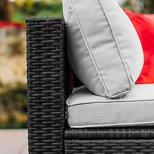 Nestl Patio Furniture Set – Outside Furniture Patio Set, 7 Piece Outdoor Patio Furniture Sets, Patio Conversation Sets with Patio Sectional, Black Wicker Patio Furniture Sets with Off White Cushions