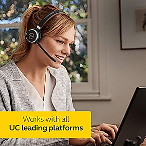 Jabra Evolve 65 UC Wireless Headset, Mono – Includes Link 370 USB Adapter – Bluetooth Headset with Industry-Leading Wireless Performance, Passive Noise Cancellation, All Day Battery