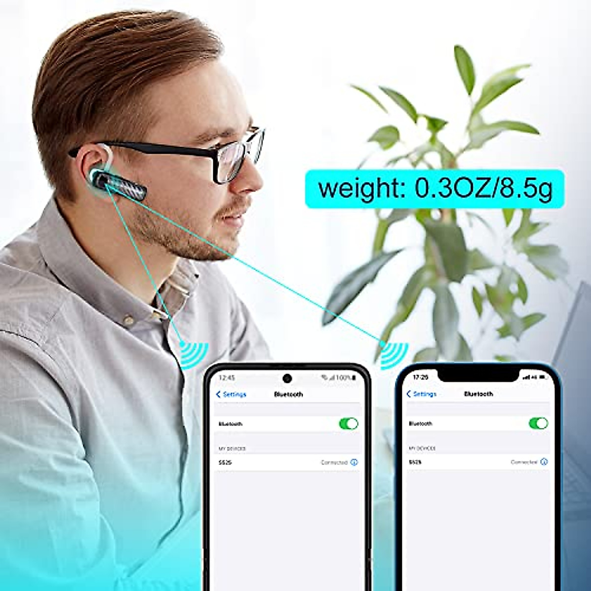 Bluetooth Headset,CVC8.0 Bluetooth Earpiece,16Hrs Talk Time Wireless Handsfree Headset Noise Cancelling Single Ear Bluetooth Headsets for Office/Workout/Driving,Compatible with iPhone ＆ Android-bk