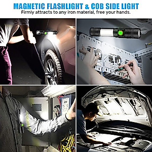 Rechargeable LED Flashlights, Magnetic Flashlight Super Bright Tactical Flashlight with SideLight,USB Rechargeable,Zoomable,Waterproof Best Small Flashlight for Camping, Emergency