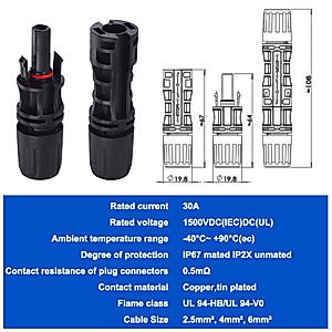 Leehitech 1 Pair Solar Panel Connector Y Branch + 2 Pair Male/Female Solar Panel Cable Connector Kit for Wire Plug and Solar Panel (M/FF and F/MM)
