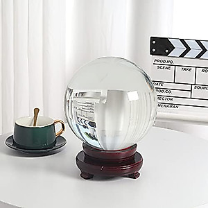 LONGWIN 200mm(8 inch) Huge Clear Divination Crystal Ball Meditation Glass Sphere Free Wooden Stand Home Decoration Ornaments