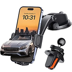Car Phone Holder, Zethors Phone Mount for Car Dashboard Air Vent Cradle Stable Suction with 360° Flexible, Shockproof 2-in-1 Car Phone Holder Compatible with iPhone 13 Pro Max 12 11, iOS Android Phone