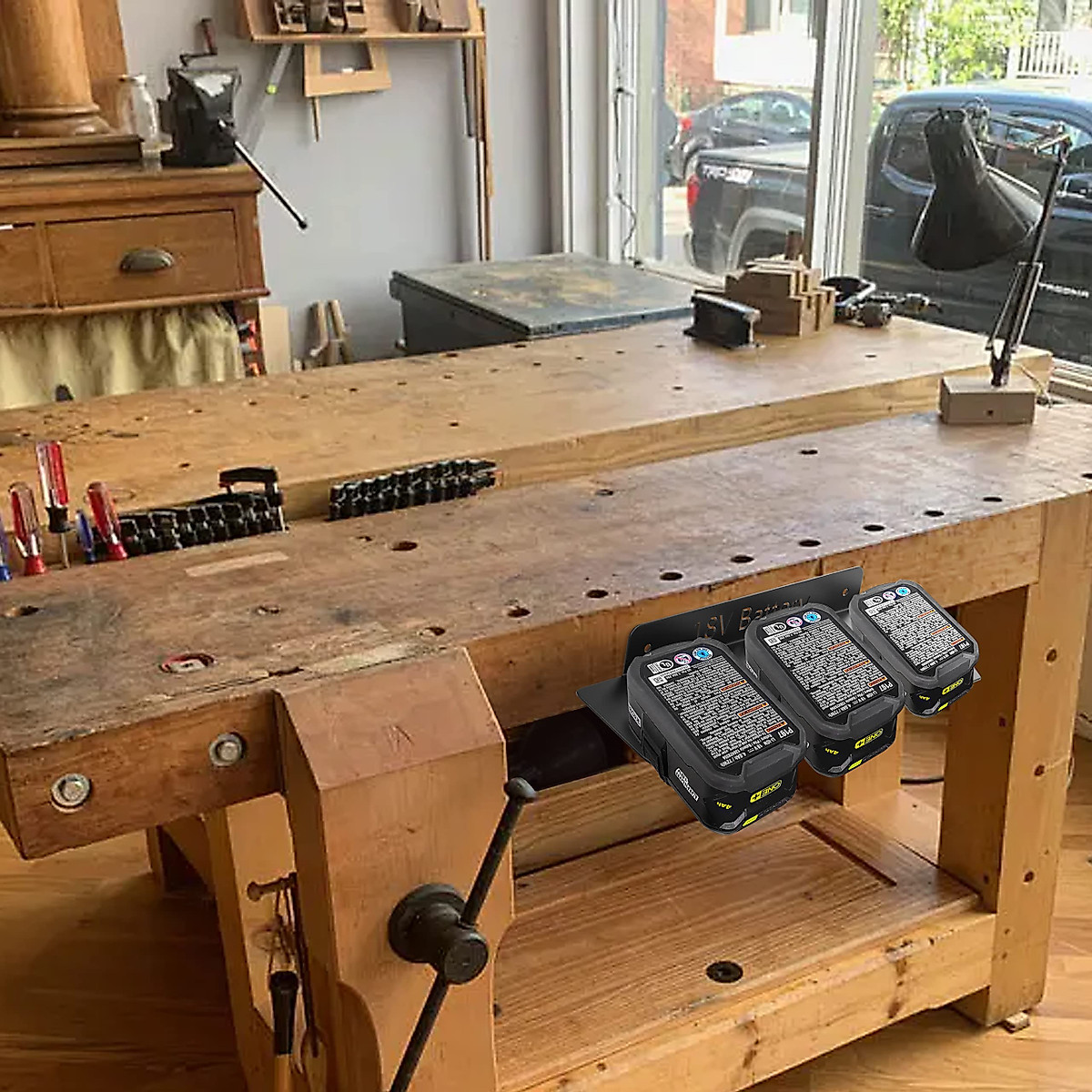 Metal Ryobi 18V Battery Holder,Durable Battery Wall Mount Rack for Ryobi 18V Battery,Ryobi Battery Storage with 3 Slots,Battery Mount Organizer for Ryobi 18V,Black,Patent Pending!!!