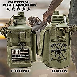 Iron Infidel Battle Bottle - Half Gallon Insulated Water Bottle with Paracord Handle, Large 64 oz Stainless Steel Water Jug with Rugged, Removable Sleeve for Keys, Wallet, & Phone (Live Free 2 Liter)