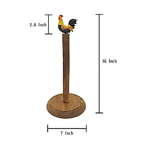 Rooster Design Rustic Brown Wood Paper Towel Holder Stand Up Paper Towel Holder, Easy One-Handed Tear Kitchen Paper Towel Dispenser with Weighted Base for Standard Paper Towel Rolls