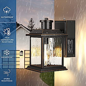 Dusk to Dawn Outdoor Porch Lights with 2 GFCI Outlets, Waterproof Wall Lights Mount for House, Aluminum Anti-Rust Exterior Light Fixture, Wall Sconce, Wall Lamp, Wall Lantern for Balcony, Garage