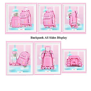 Bowknot Kids Girls Rolling Backpack Cute Carry-on Luggage with Wheels Trolly BookBag for School-2 Wheels