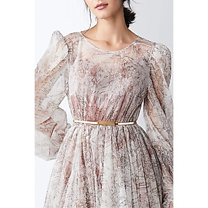 BABEYOND Metal Waistband Skinny Belt Elastic Waist Strap Stretchy Belt for Dress (Style-1-gold, Large (30.1"-34.1"))