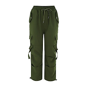 Ollysqiar Khaki Pants for Women Parachute Pants with 4 Shapewear Leggings for Women Yoga Pants for Women with fold Over Waistband Jean Capris for Women Casual Summer Black Footless Tights