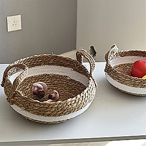 Ochine Seagrass Storage Baskets Round Wicker Baskets Hand-Woven Storage Baskets with Handles Seagrass Wicker Basket Handwoven Storage Baskets Hand-Woven Storage Organizer Baskets Bins for Organizing