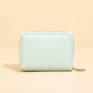 JIUFENG Women's RFID Blocking Short Wallet Multi Purpose Zipper Folded Purses Coins Pouches Multi-card Position Card Organizer (Green)