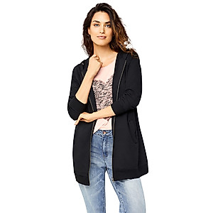 Ellos Women's Plus Size Long Zip Front Hoodie French Terry Long Oversized Lightweight Jacket - 3X, Black
