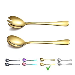 Berglander Gold Salad Server Set, Stainless Steel Salad Serving Set with Titanium Gold Plating, Salad Servers, Salad Spoon, Salad Fork, Pack of 2 (Shiny Gold)