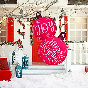 30 Inch Light up Giant Christmas PVC Inflatable Decorated Ball Ornaments Xmas Blow up Christmas Ball Decorations Outdoor with LED Light and Remote for Yard Lawn Porch Tree Pool (Joy)