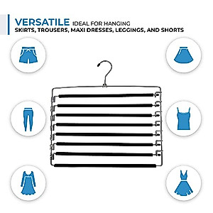USTECH 8 Tier Swing Arm Pants Hanger | Space Saving Clothing Hangers with Foam Padding and Removable Arms | Alloy Steel Construction for Durability | Hook with Capped Ends for Added Safety | Pack of 2