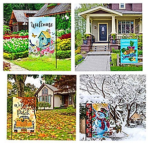 Yileqi Seasonal Garden Flags Set of 12 Double Sided Easter Spring Garden Flag, Small Yard Flag for Holiday Outdoor Decorations 12.5x18 Inch, with Free Anti-Wind Clip and Stopper