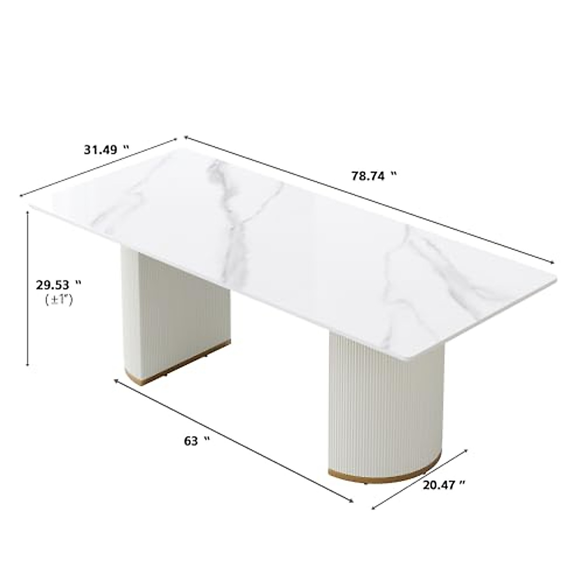 LovingAHome Modern Rectangle Marble Dining Table for 8,79" White Marble Sintered Stone Dining Table with Semi-Circular Pedestal,Faux Marble Kitchen Dinner Table Wrapped in PU Leather (Table Only)