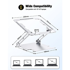 RIWUCT Adjustable Laptop Stand, Ergonomic Laptop Riser Holder for Desk, Aluminum Sturdy Dual Rotation Axis Foldable Computer Stand, Compatible with MacBook Pro All Notebooks 10-16" (Silver)