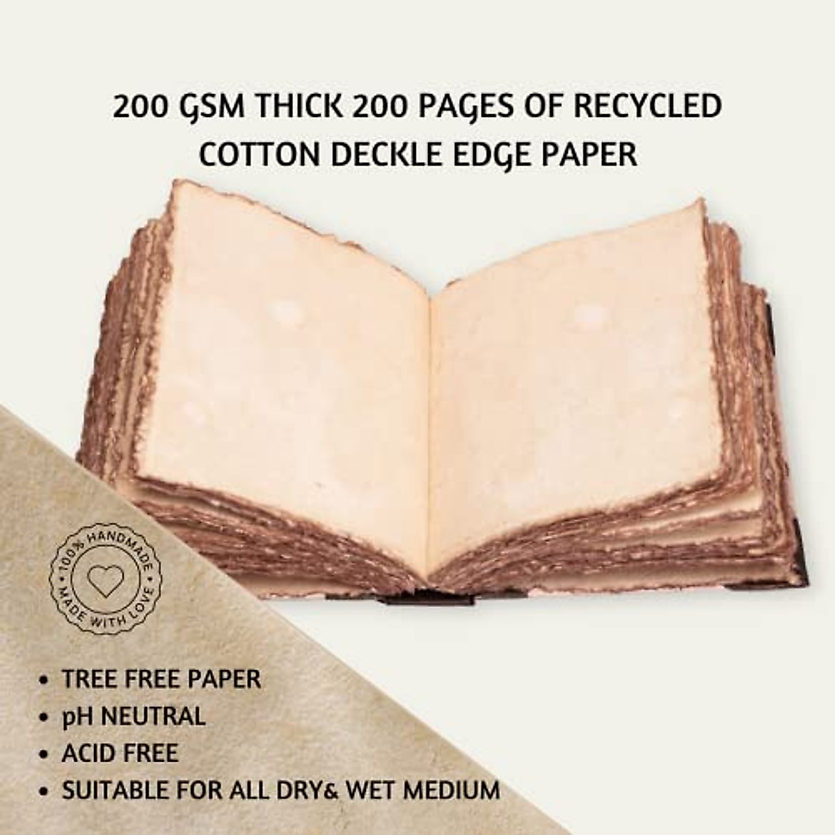 LEATHER VILLAGE Leather Journal – Vintage Leather Journal – Book of Shadows – Leather Bound Journal – Leather Sketchbook – Antique/Vintage Deckle Edge Handmade Paper of 200 GSM – 8 X 6 inches