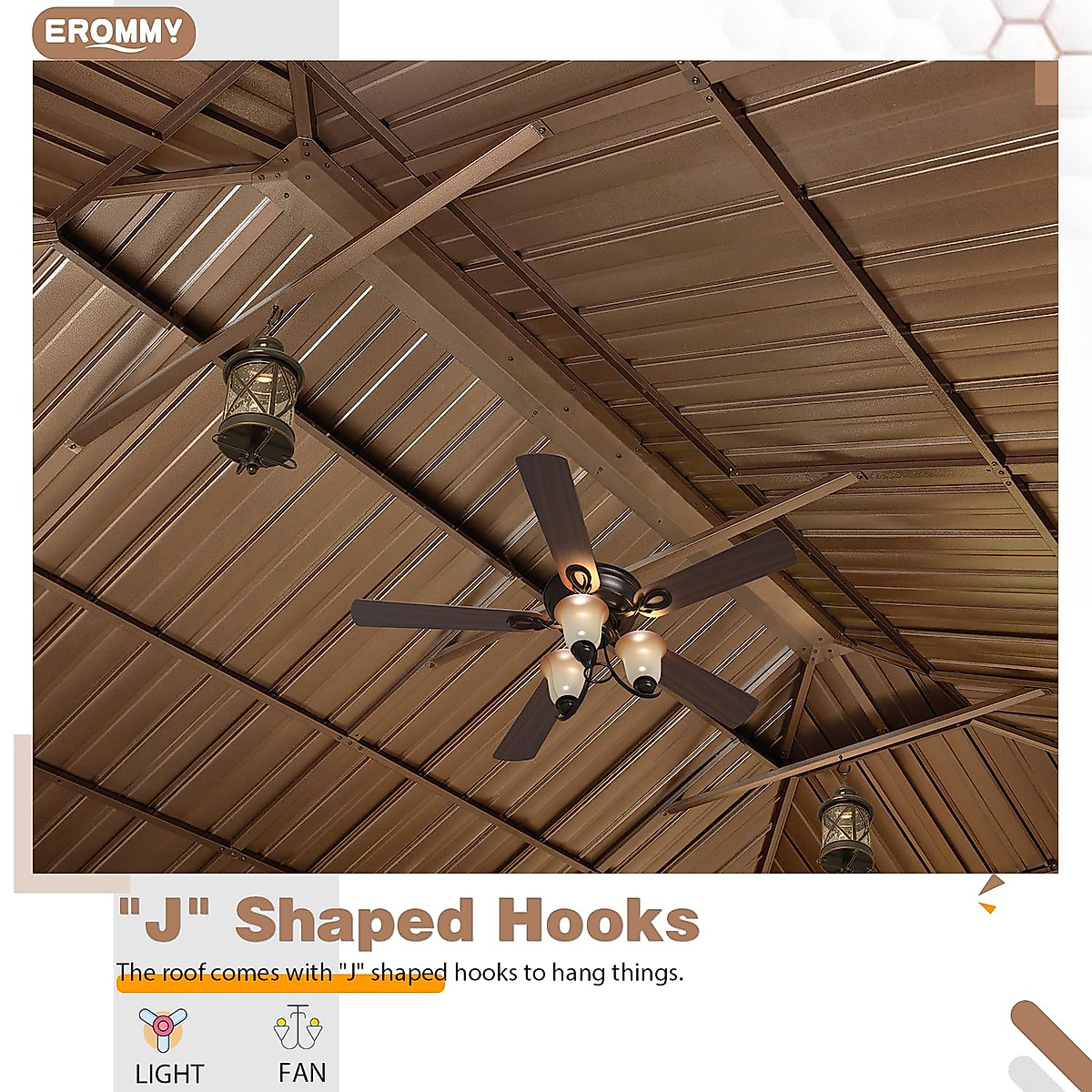 EROMMY 12'x18' Hardtop Gazebo,Galvanized Steel Double Roof Metal Gazebos with Curtain and Netting, Brown Permanent Pavilion Canopy with Aluminum Frame for Patios,Gardens,Lawns