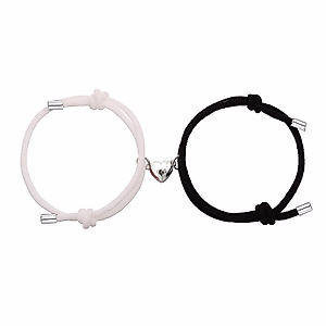 Dlihc 2pcs Couples Bracelets for Women Men, Heart Bracelets for Couples, Black and White Matching Bracelets for Best Friend Boyfriend and Girlfriend