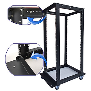 Sysracks 4 Post Open Frame Server Rack Mobile Relay with Wheels Casters for 19" Network Server AV IT Equipment Gear Rack Cabinet Adjustable Depth 24"-37" (32U (62" H x 21" W))