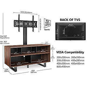 FITUEYES TV Stand with Mount for 32-70 inch TVs, Swivel Floor Entertainment Center with Wood Console Holds Up to 110 Pounds For Living Room, Bedroom (Walnut Television Stands)